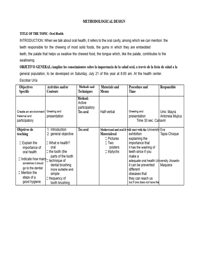 Methodological Design Oral Health | PDF | Oral Hygiene | Health Sciences
