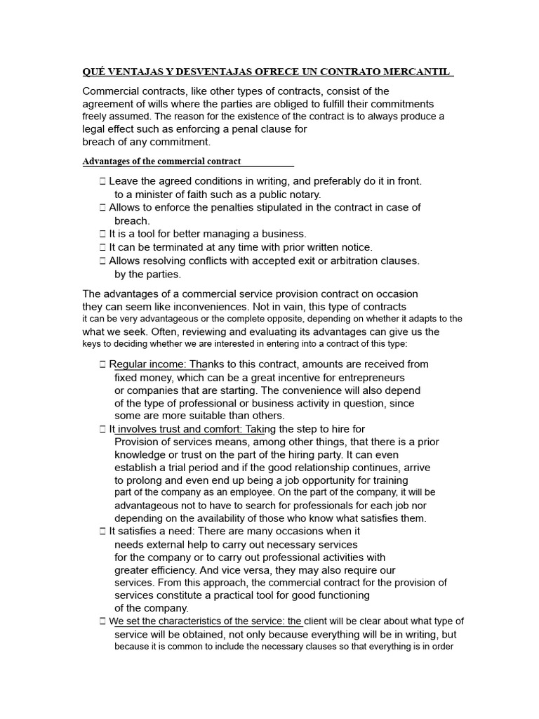 What Advantages and Disadvantages Does A Commercial Contract Offer ...