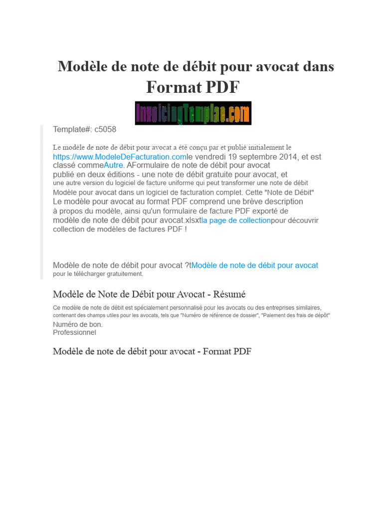 Modèle PDF de Note de Débit pour Avocat | PDF | Facture | Informatique