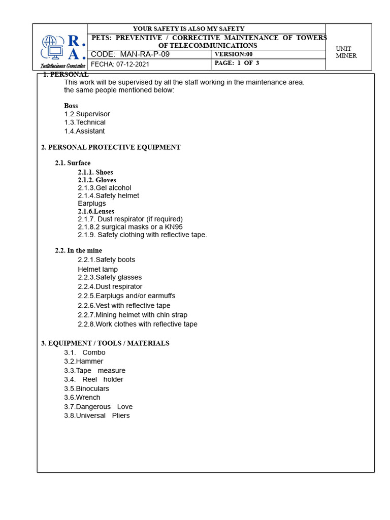 Man-Ra-P-09 Preventive and Corrective Maintenance of Telecommunications ...