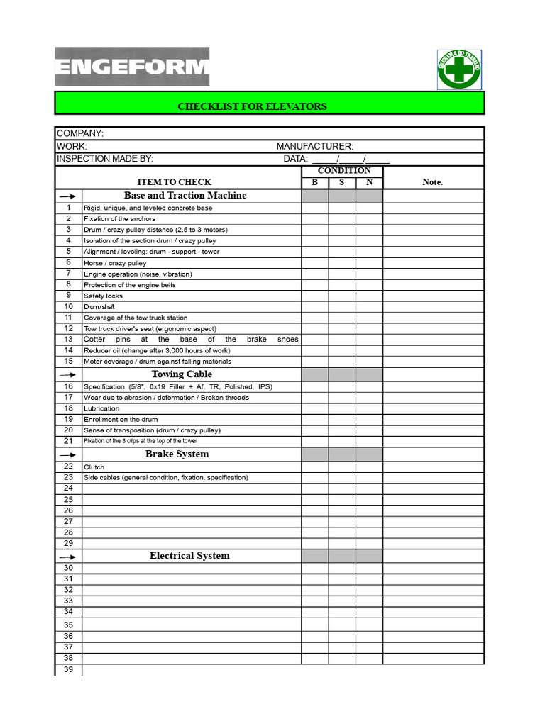 Elevator Checklist | PDF | Elevator | Mechanical Engineering