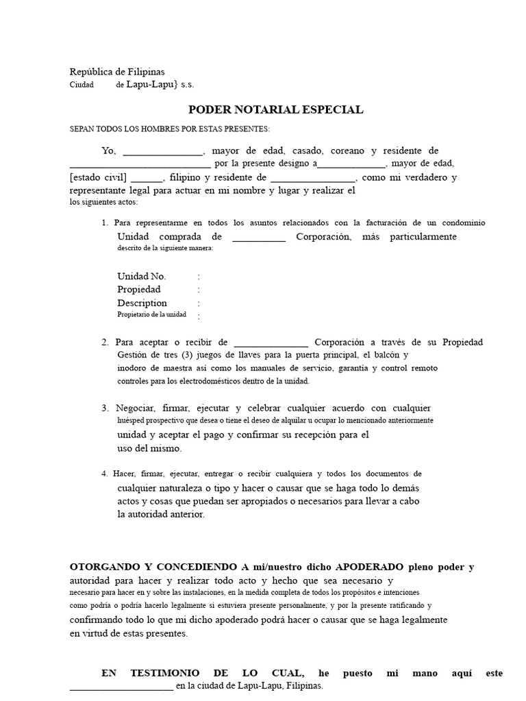 Transferencia de Unidad de Condominio Poder Especial Notarial | PDF | Condominio