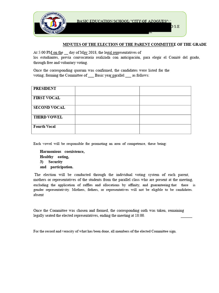 Minutes of Election of The Parents' Committee of Grade 2018 | PDF ...