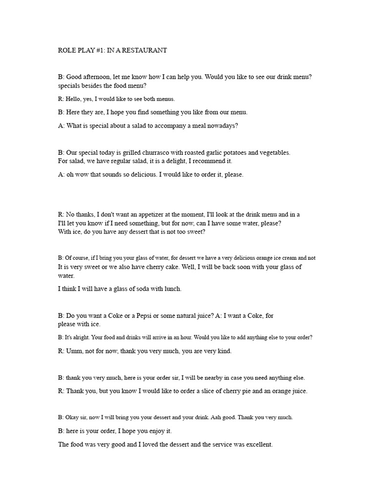 Spanish Role-Play Game | PDF | Menu | Meal