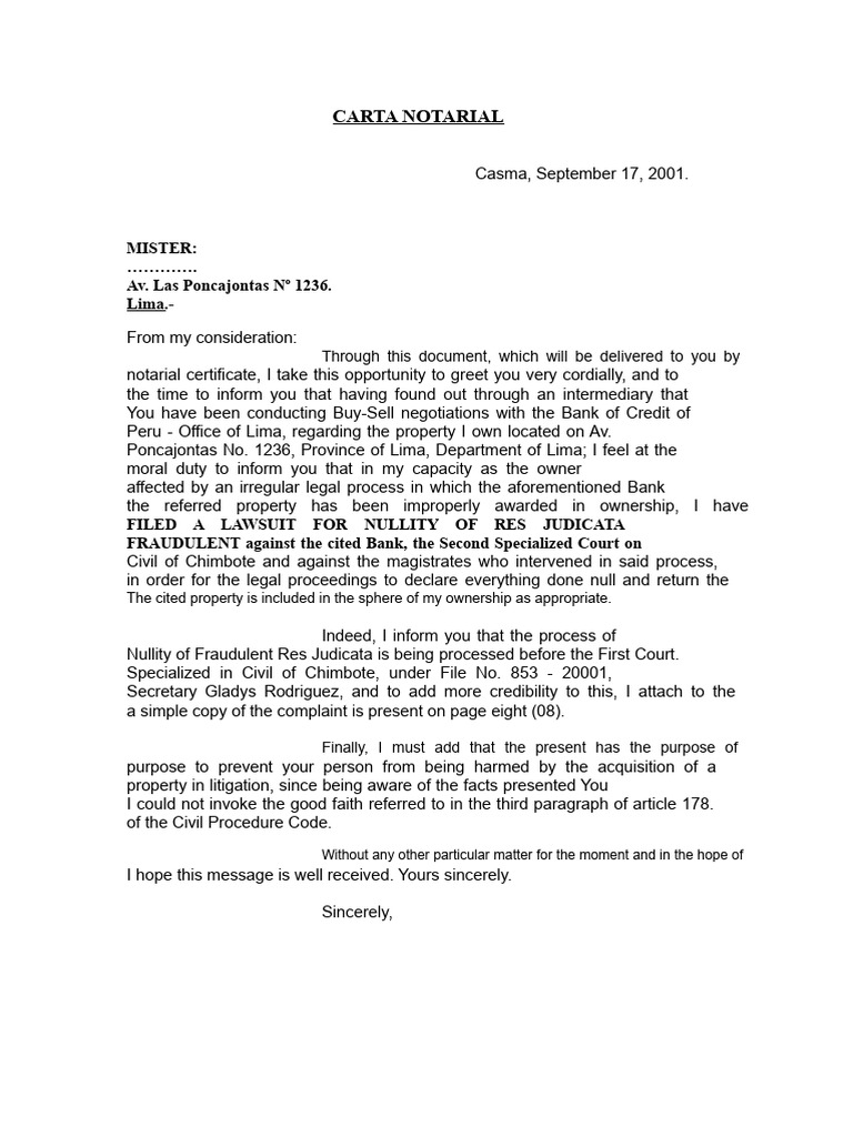 NOTARIAL LETTER - I Hereby Make Known | PDF