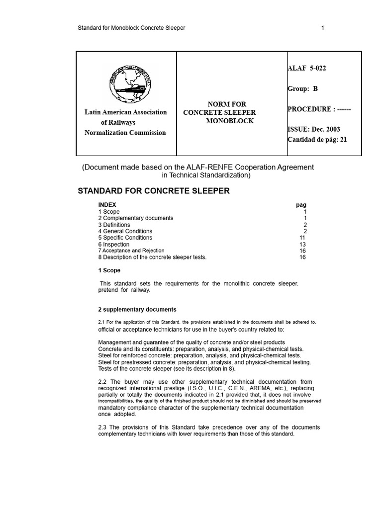 Monoblock Concrete Sleeper Standards | PDF | Concrete | Strength Of ...