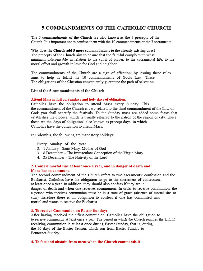 5 Commandments of the Catholic Church | PDF | Catholic Church | Eucharist