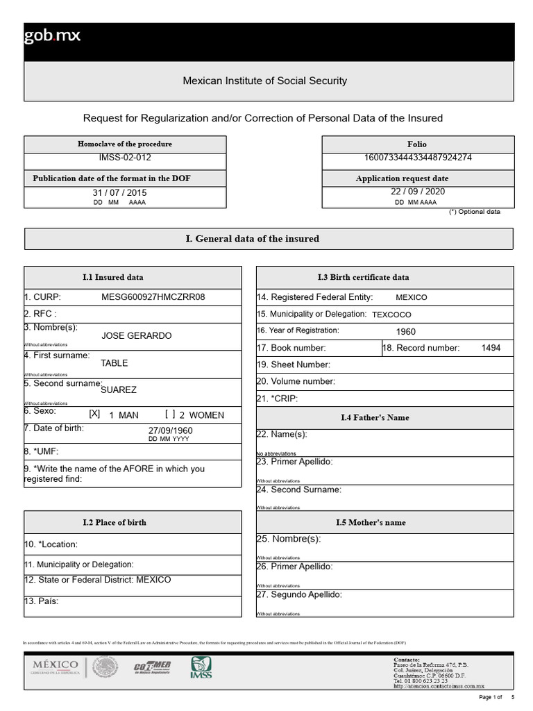 Data Correction Imss | PDF | Identity Document | Government And Personhood