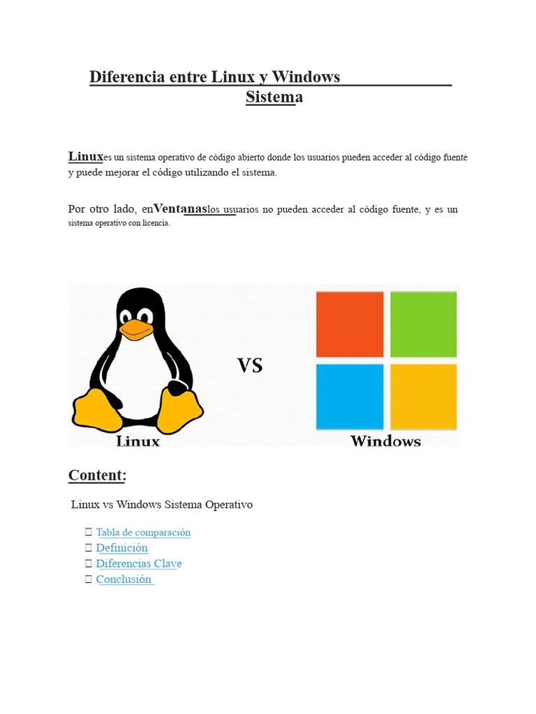 Diferencia Entre El Sistema Operativo Linux y Windows | PDF | Microsoft ...