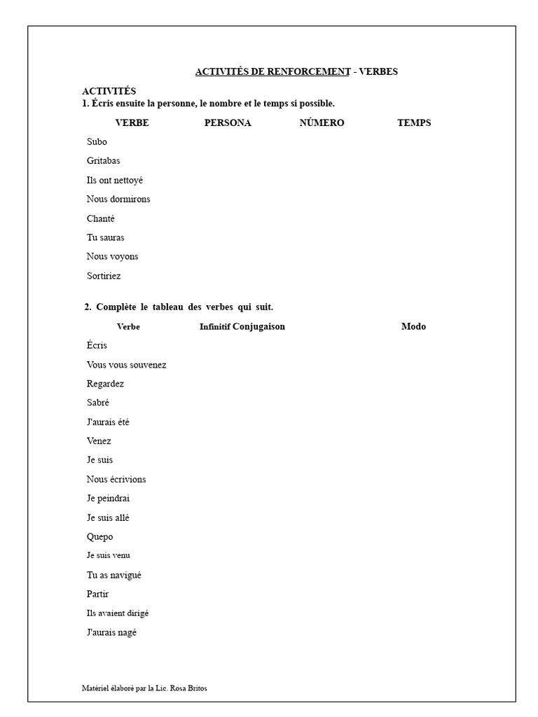 Activités de Renforcement sur les Verbes | PDF | Verbe | Syntaxe