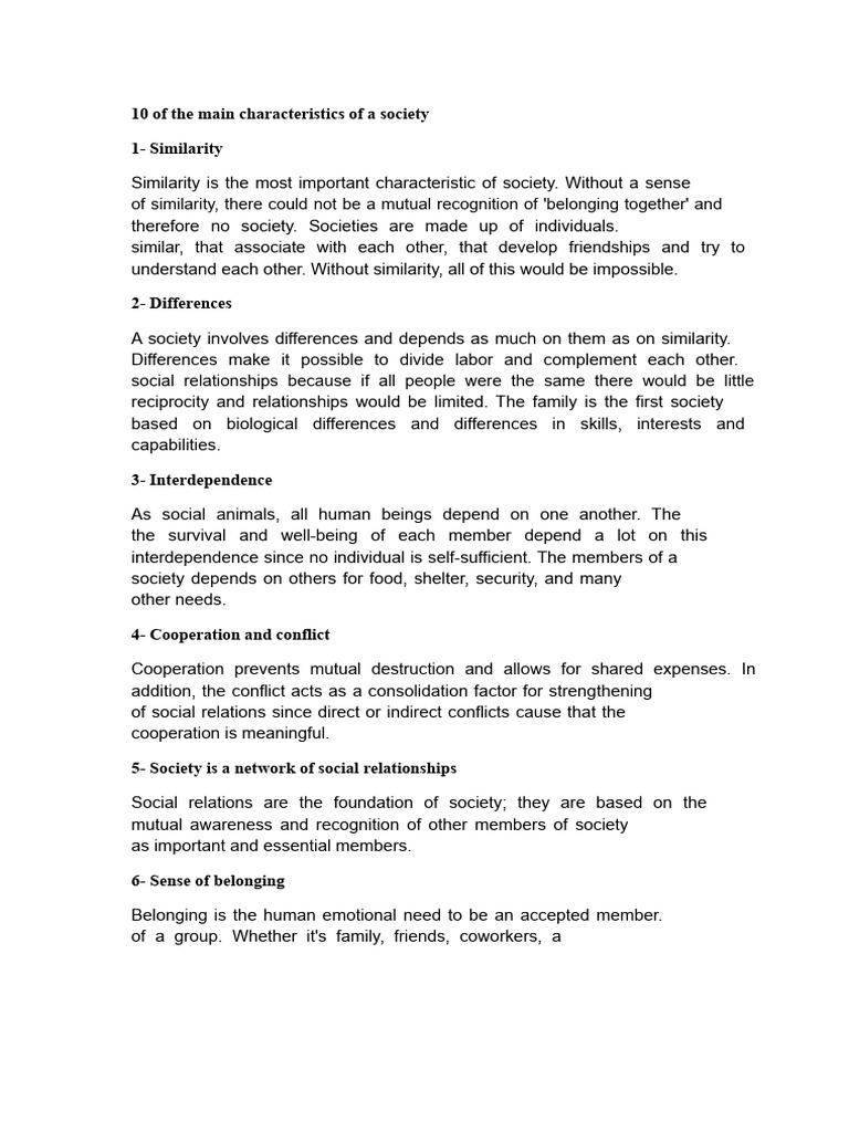 10 Main Characteristics of A Society | PDF | Society | Value (Ethics)