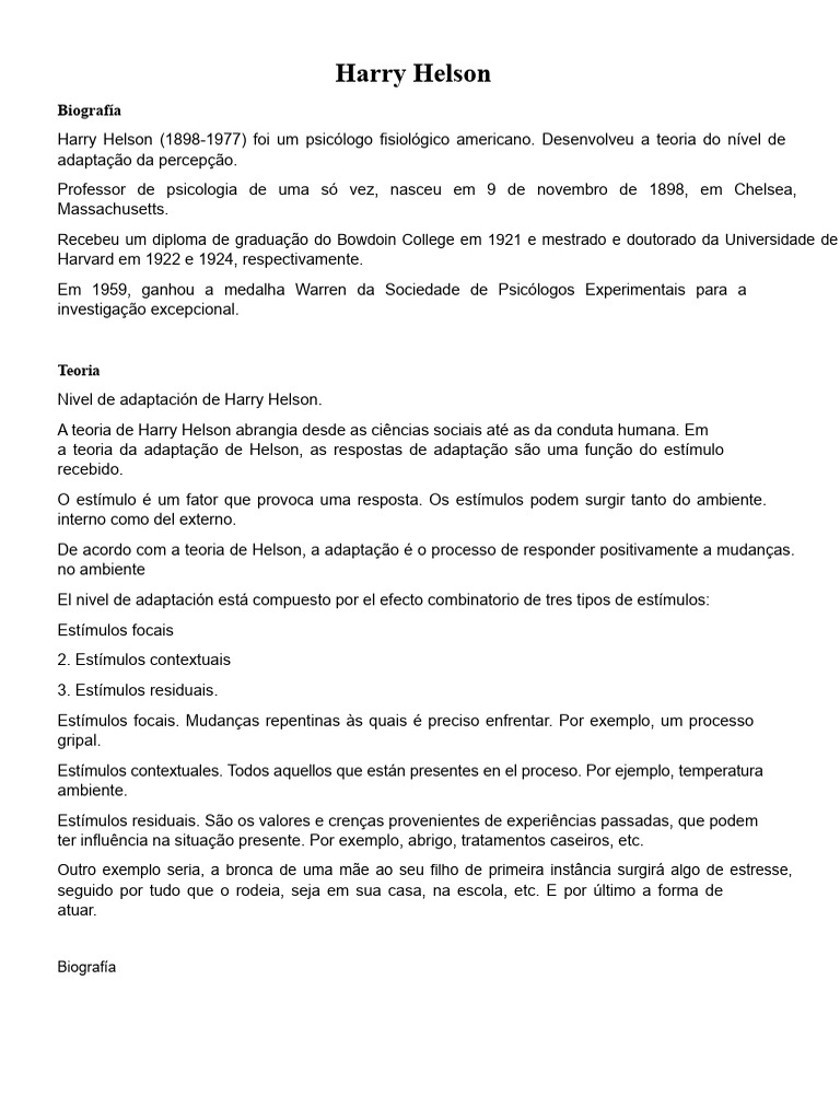 Teoria da Adaptação de Harry Helson | PDF