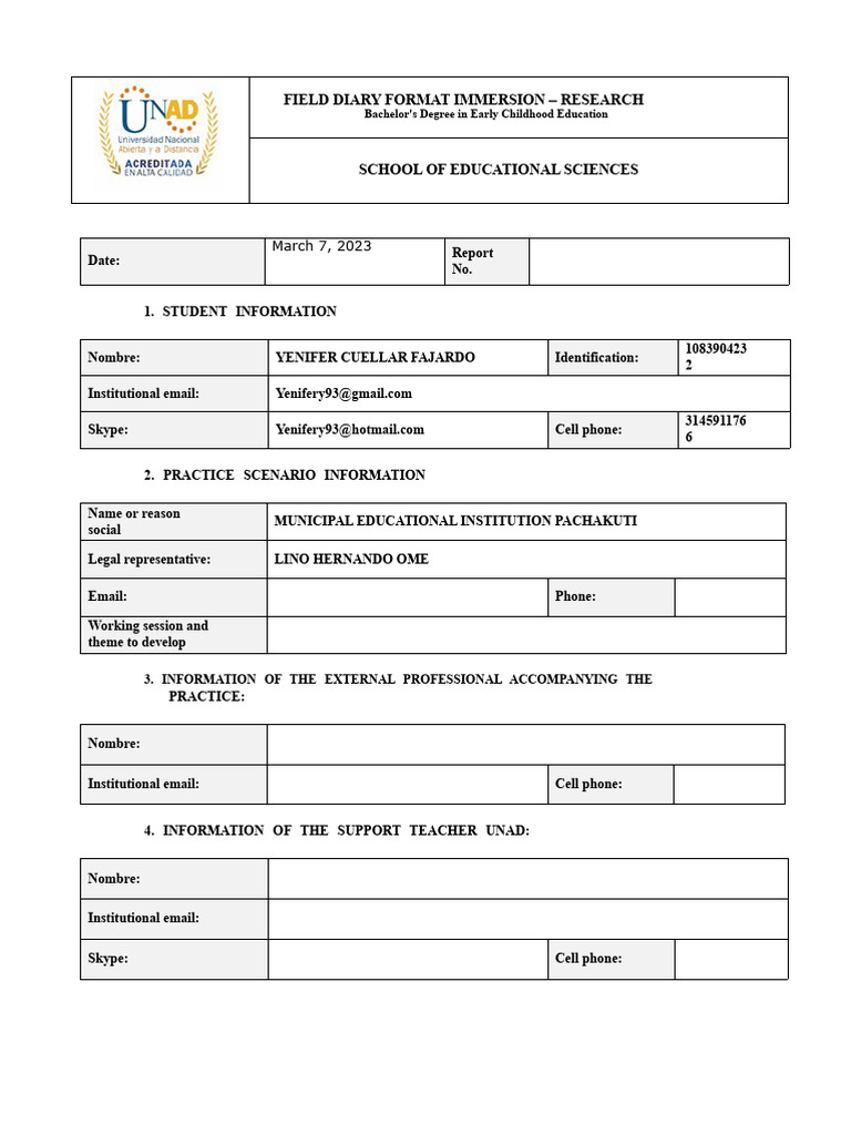 Field Diary for Early Childhood Education | PDF | Behavioural Sciences ...