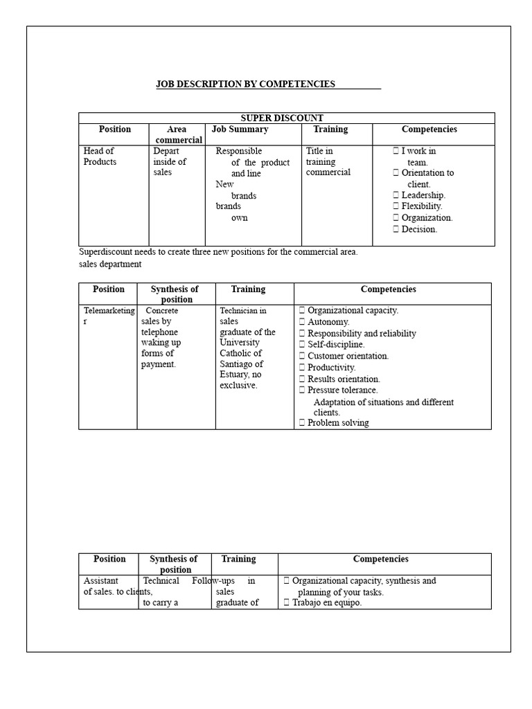 Job Description by Competencies | PDF | Organizational Behavior ...