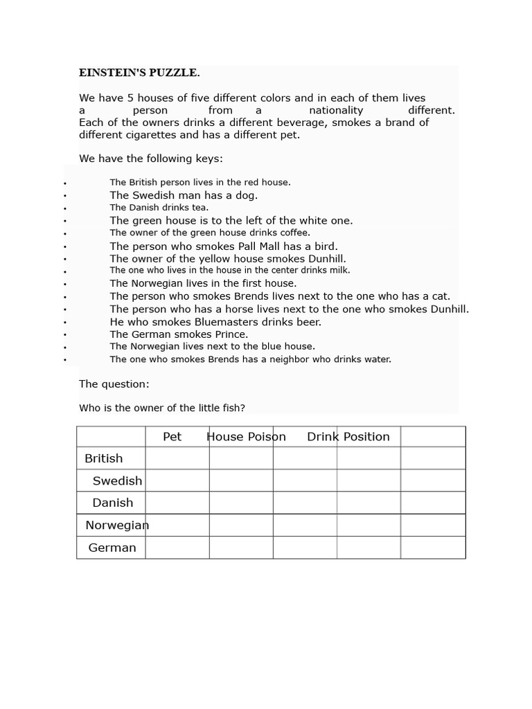 Einstein's Riddle | PDF