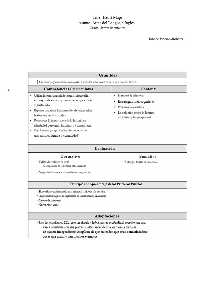 En Mi Corazón Plan de Lección 1 | PDF | Aprendizaje | Educación de la ...