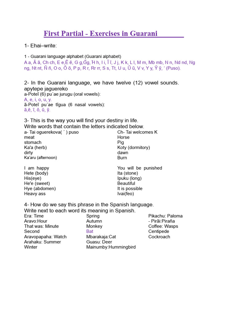 First Partial of Guarani | PDF | Grammar | Languages
