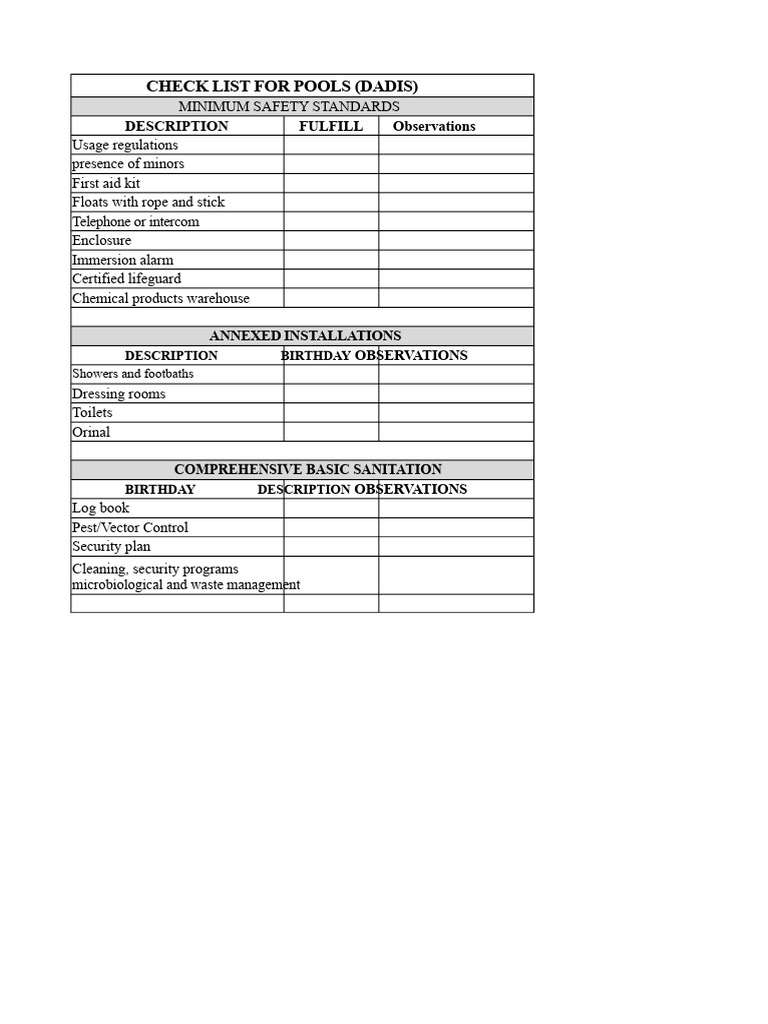 Pool Safety Checklist and Standards | PDF