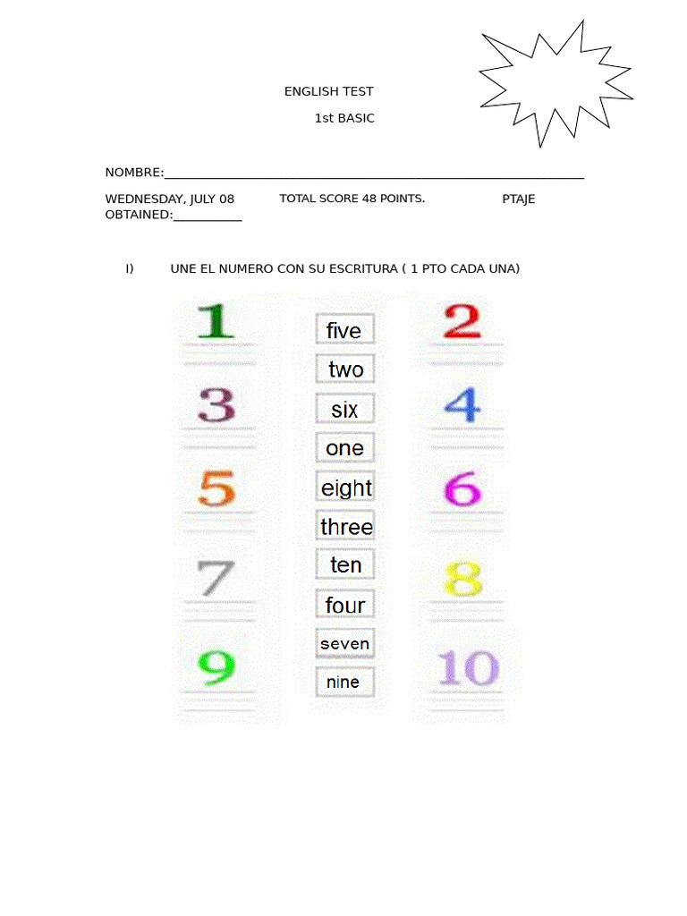 Basic English Test Instructions | PDF
