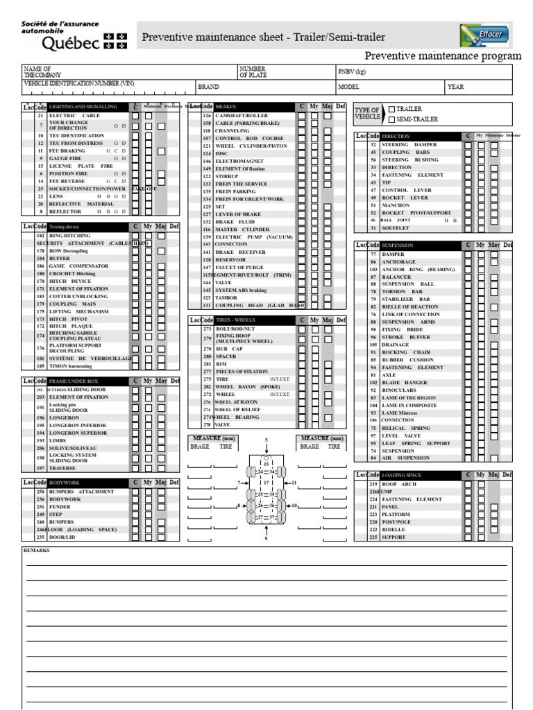 Preventive Maintenance Sheet for Trailers | PDF | Semi Trailer Truck ...