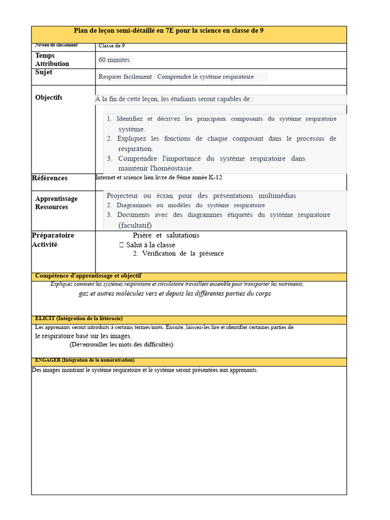Leçon sur le système respiratoire en 9e | PDF | Système respiratoire ...