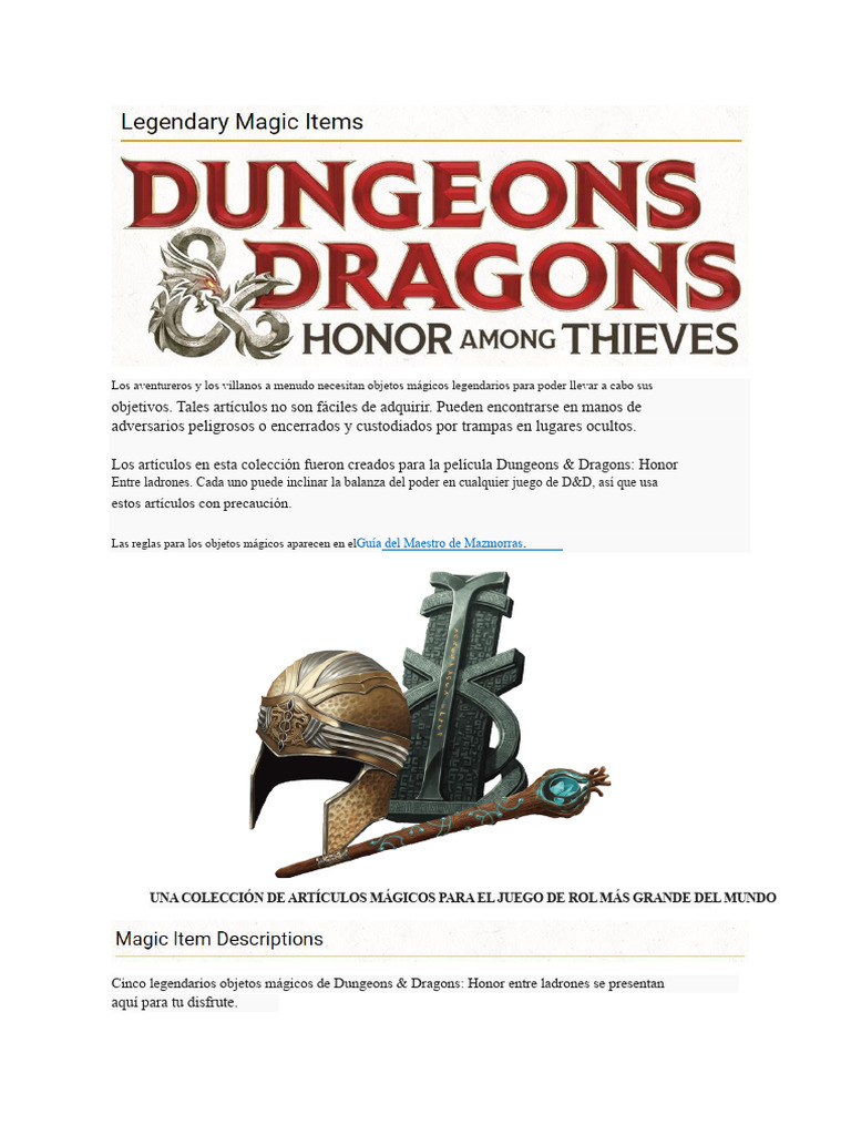 Objetos Mágicos Legendarios - Dungeons & Dragons: Honor Entre Ladrones ...