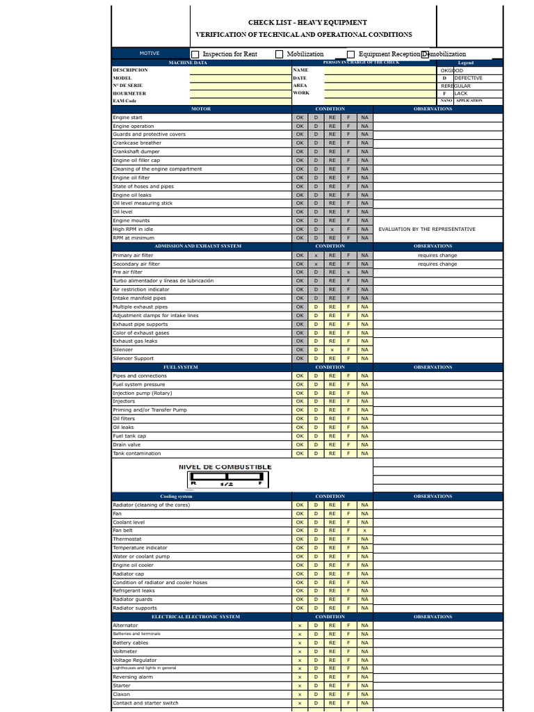 Heavy Equipment Verification Check-List | PDF | Fuel Injection | Engines