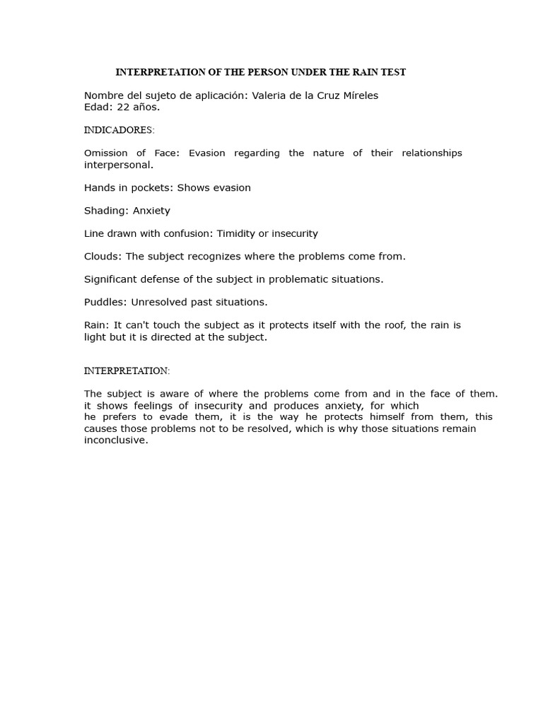 Interpretation of The Person Under The Rain Test | PDF