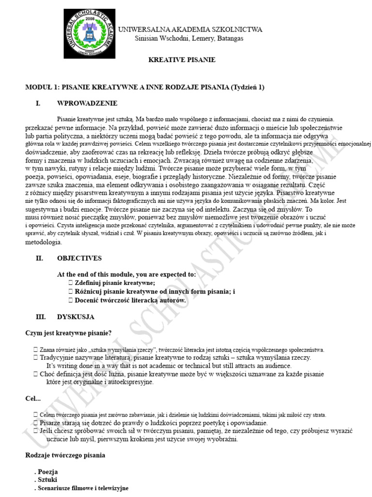 Moduł 1 Pisanie Kreatywne A Inne Rodzaje Pisania | PDF