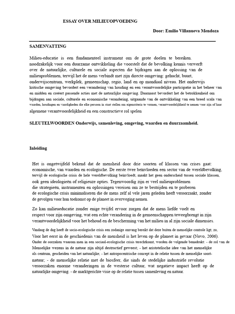 Essay Over Milieuopvoeding | PDF