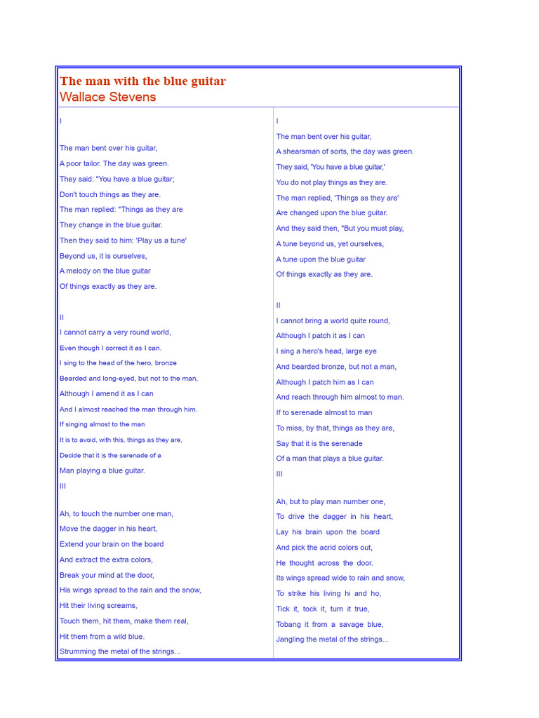 The Blue Guitar: A Poetic Exploration | PDF | Sky