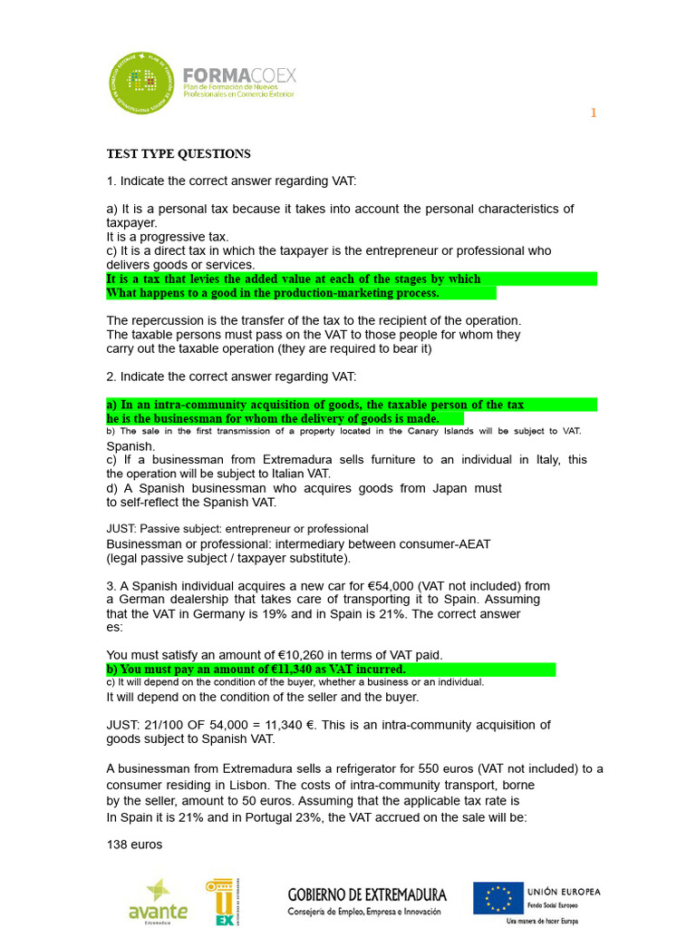 Test 4 (Vat) - Justification | PDF | Value Added Tax | Taxes