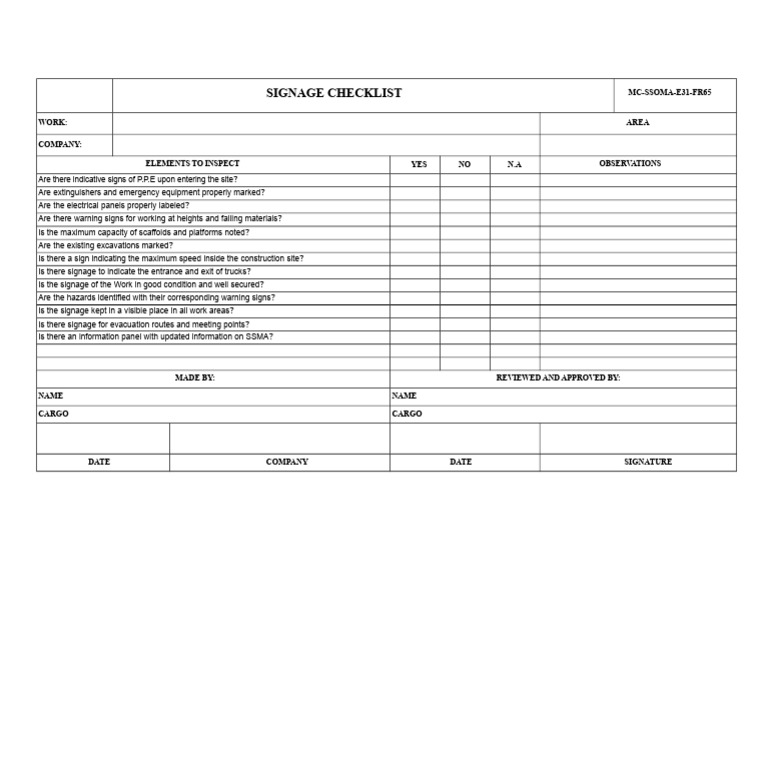 065 Check List Signage | PDF