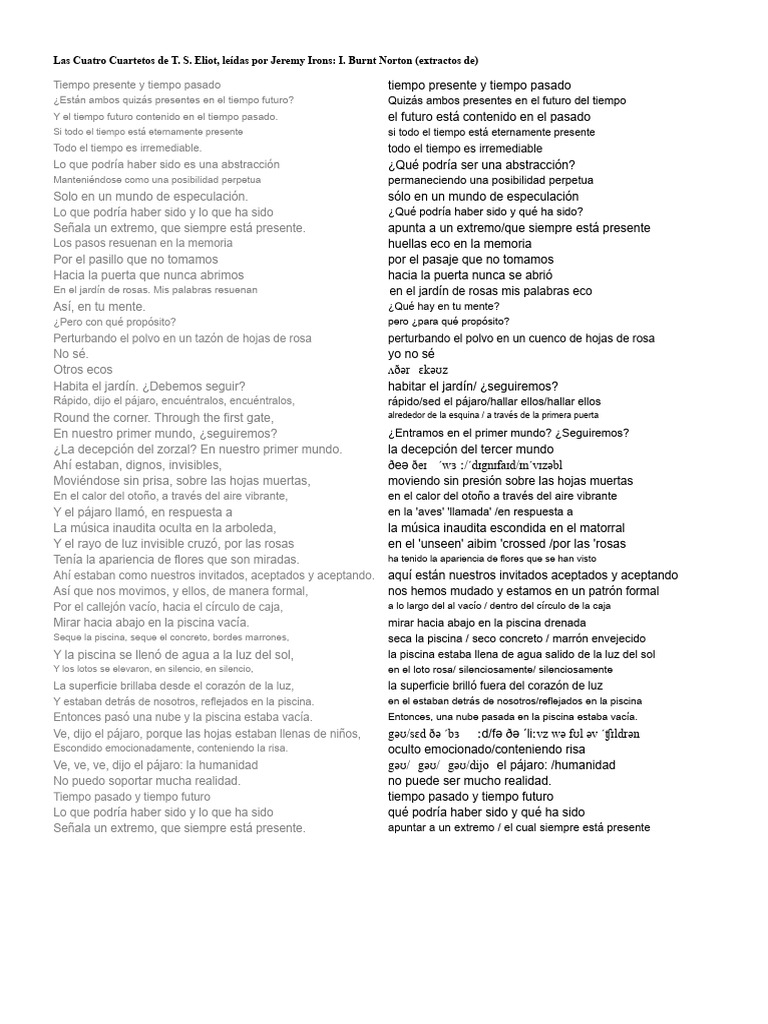 Las Cuartetas de T.S. Eliot | PDF