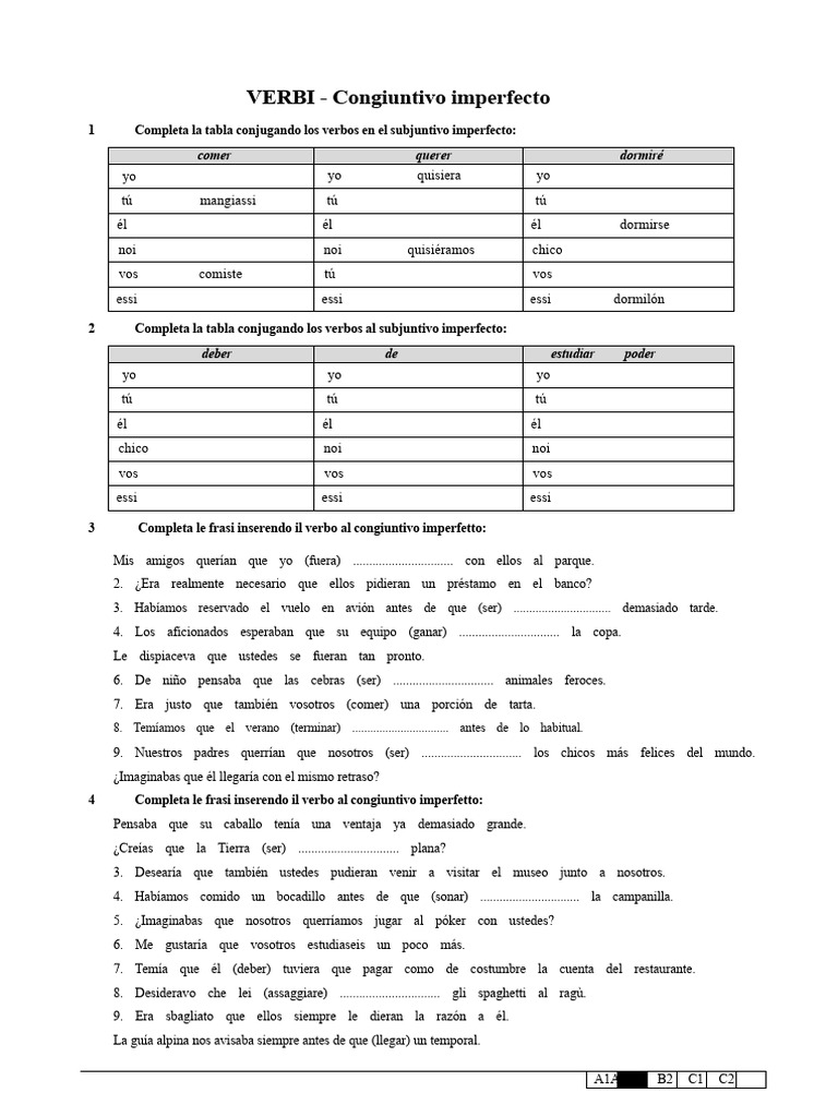 Ejercicios Del Subjuntivo Imperfecto 1 | PDF