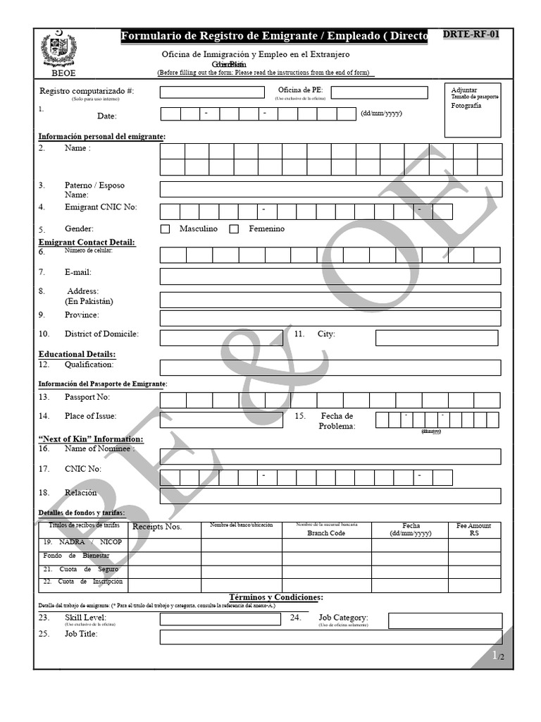 Formulario de Registro de Emigrante Pakistán | PDF | Relaciones ...