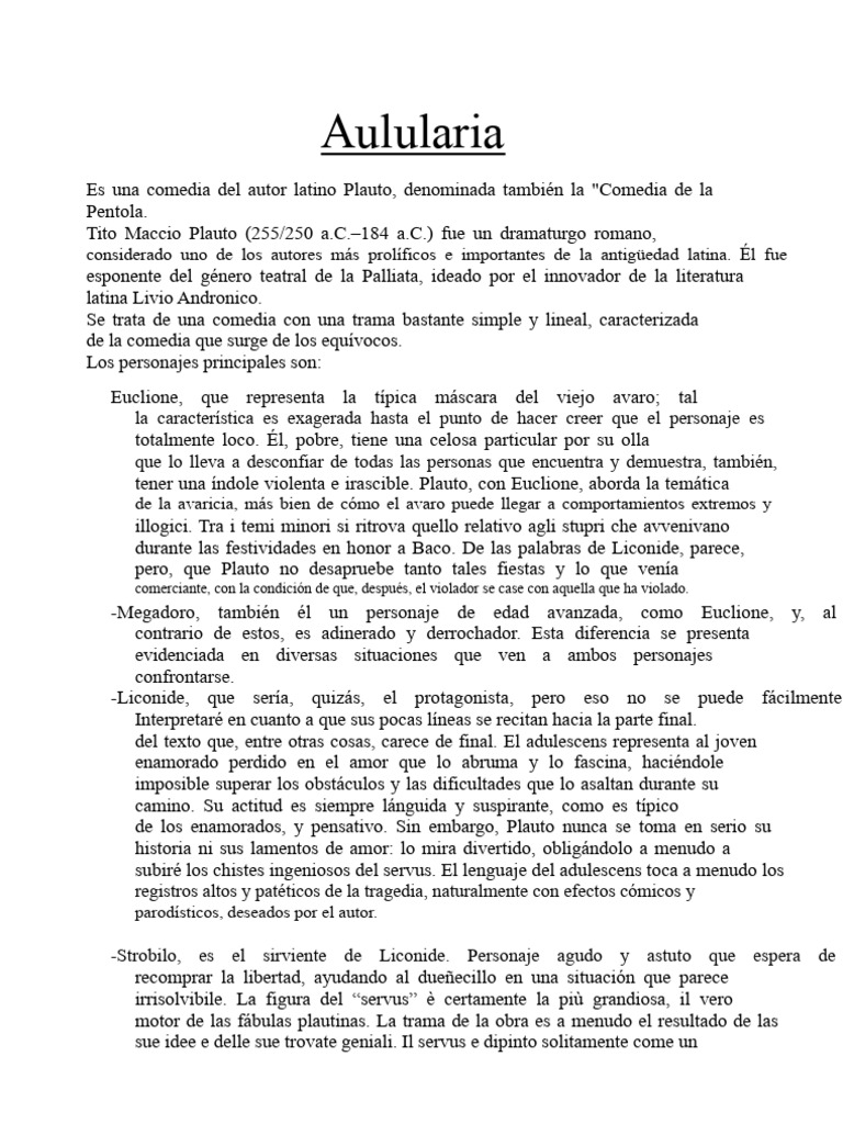 Aulularia Versión Final | PDF | Comedia