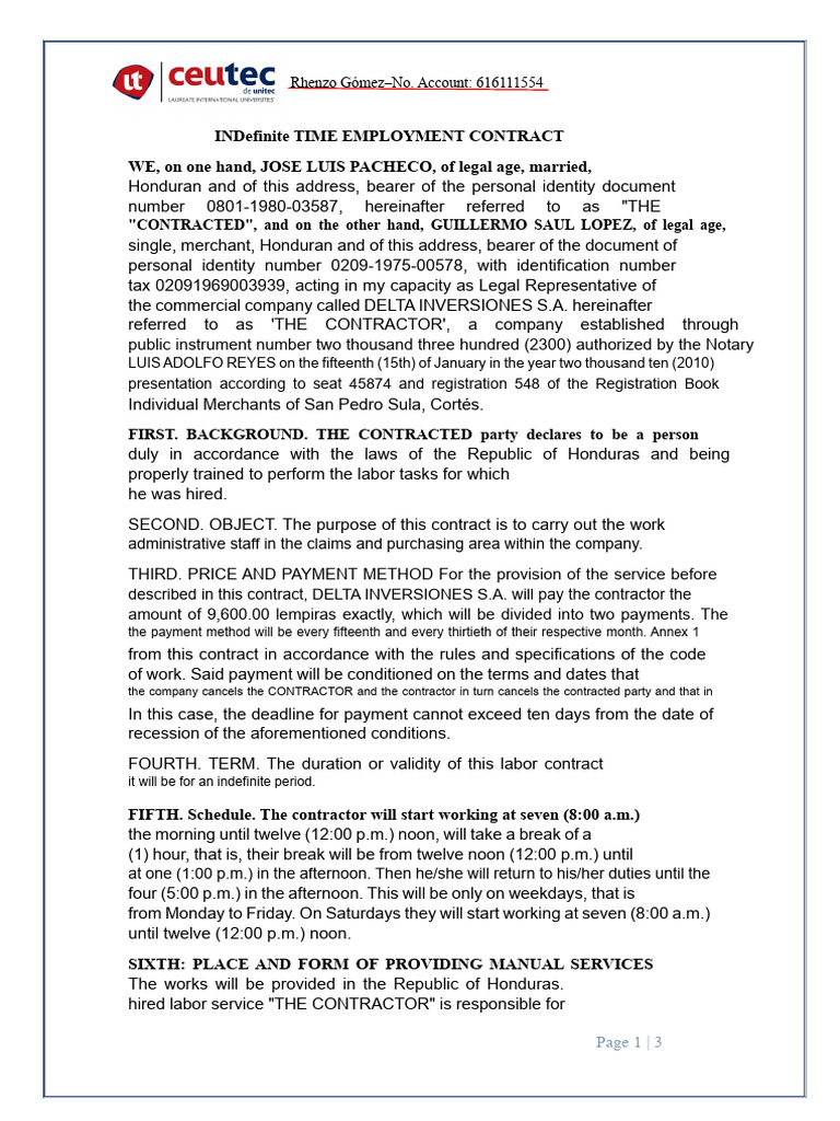 Indefinite Employment Contract | PDF | Employment | Workweek And Weekend
