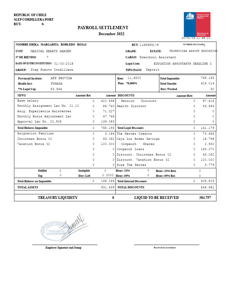 Salary Settlement - Erika Robledo Rojas | PDF | Payroll | Government ...