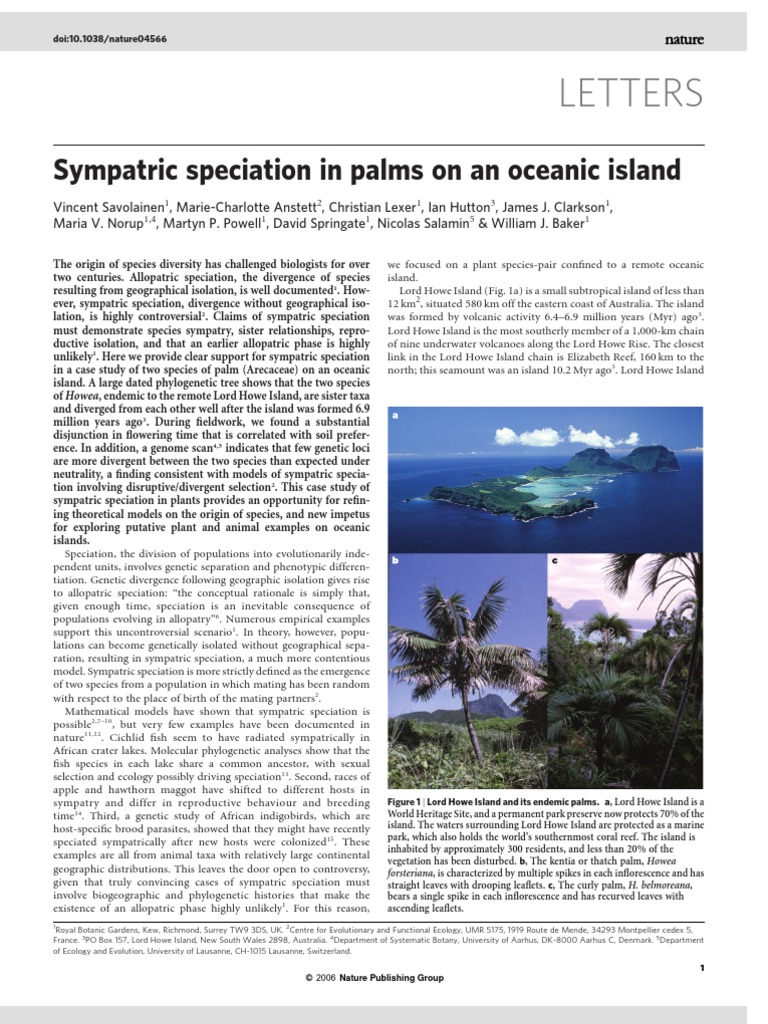 Sympatric Speciation in Palms | PDF | Biological Evolution ...