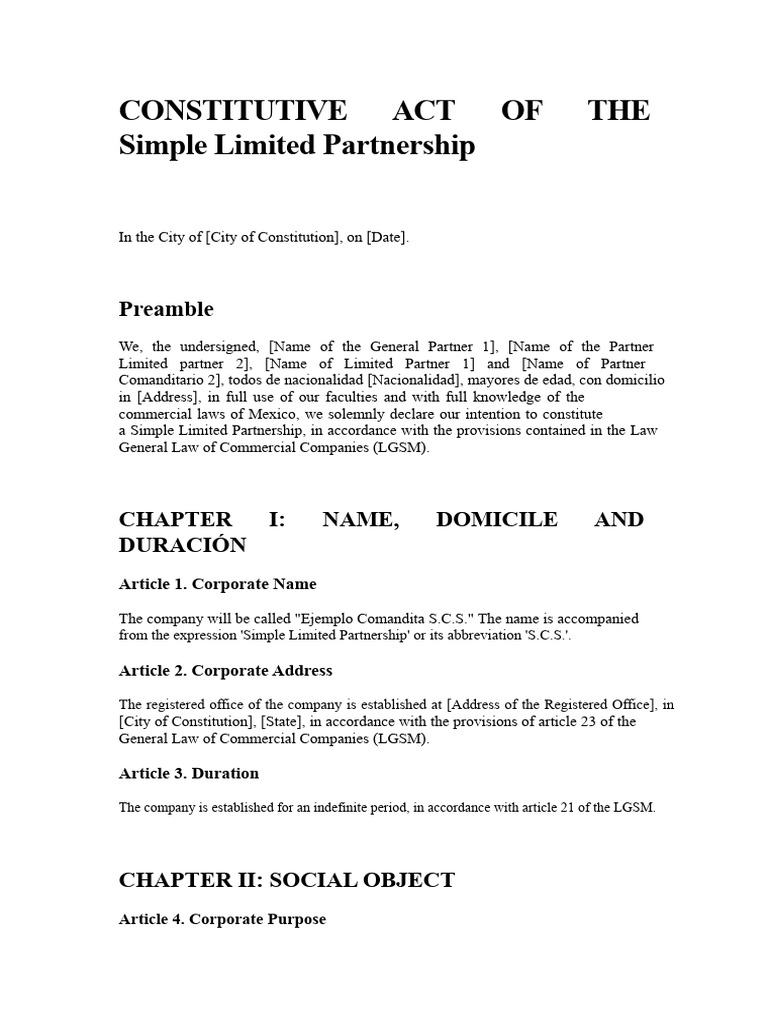 Simple Limited Partnership Constitution | PDF | Limited Partnership ...