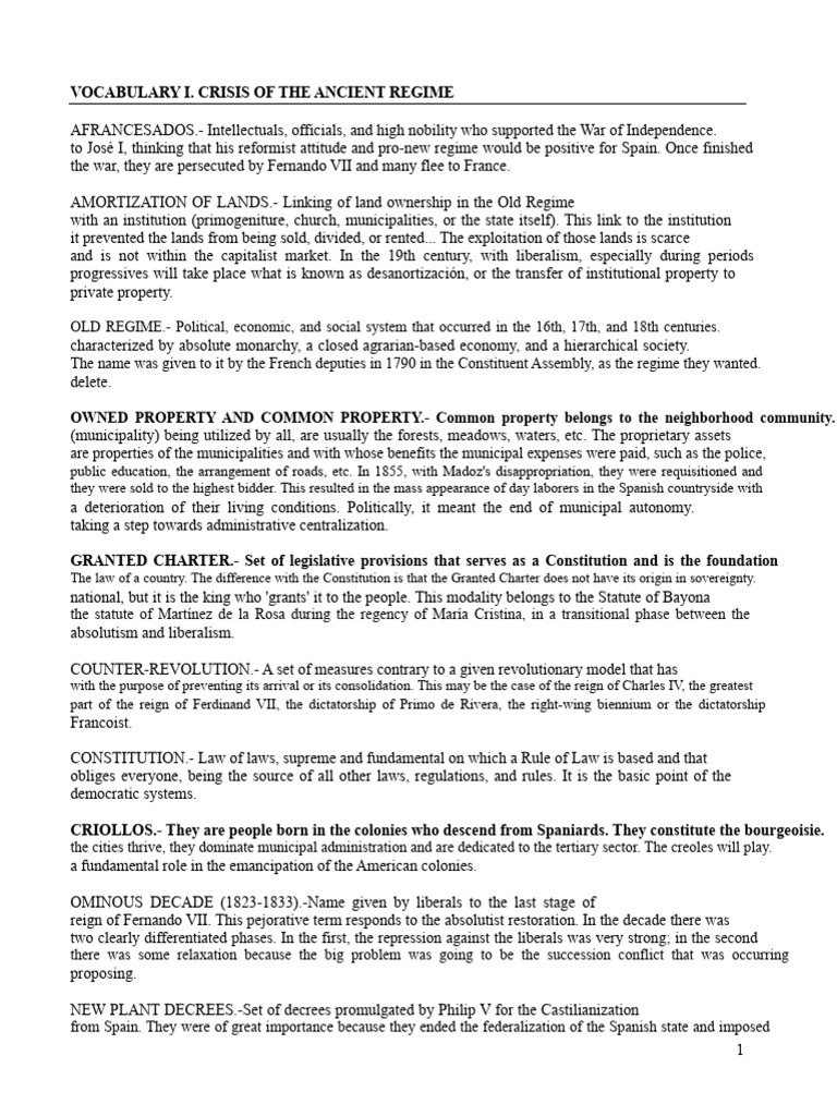 Vocabulary History of Spain 2nd Baccalaureate | PDF | Spain | Political ...