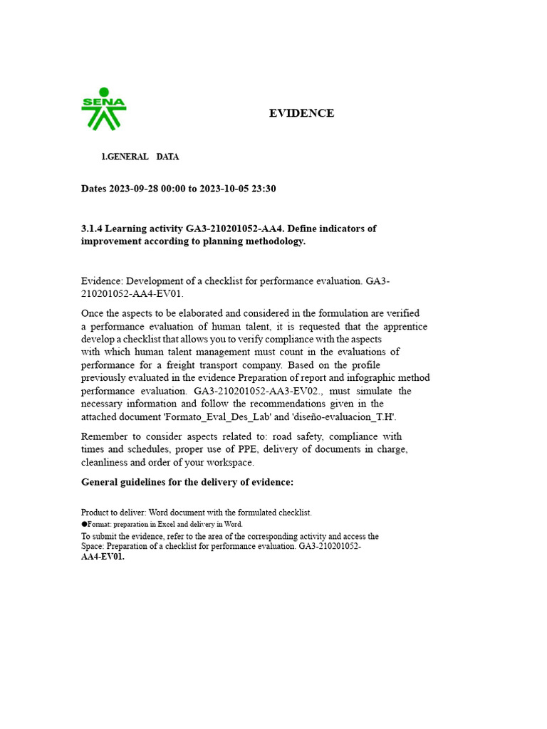 Evidence List in Checking Performance Evaluation - 136518b37ad4197 | PDF
