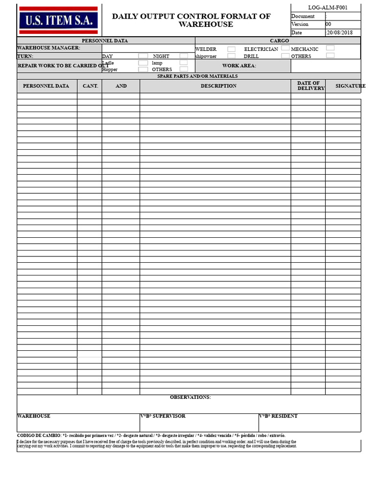 Daily Warehouse Output Control Log | PDF | Logistics | Supply Chain ...