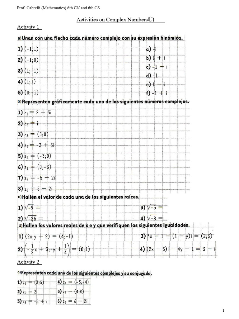 Activities of Complex Numbers | PDF