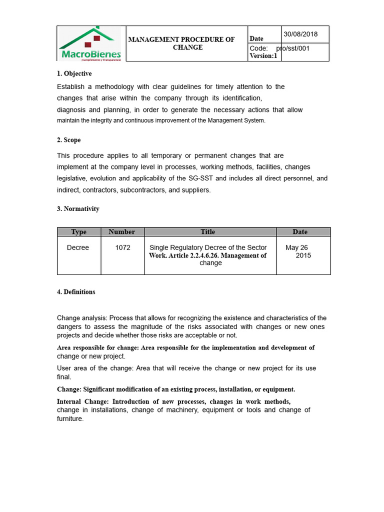 Change Management Procedure Guide | PDF | Occupational Safety And ...