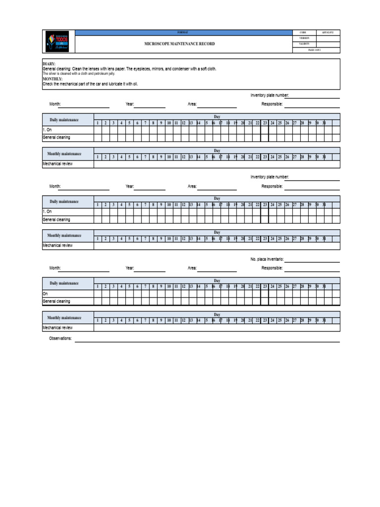 ADT-S2-F32-V2 Microscope Maintenance Record | PDF | Lenses | Optics