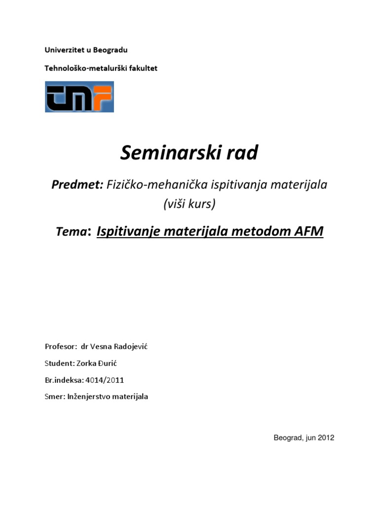 Ispitivanje Materijala Metodom AFM | PDF