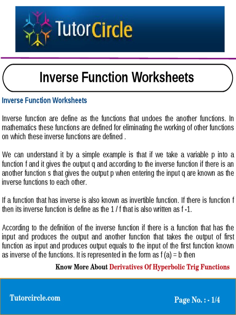 Inverse Function Worksheets | PDF | Function (Mathematics) | Equations