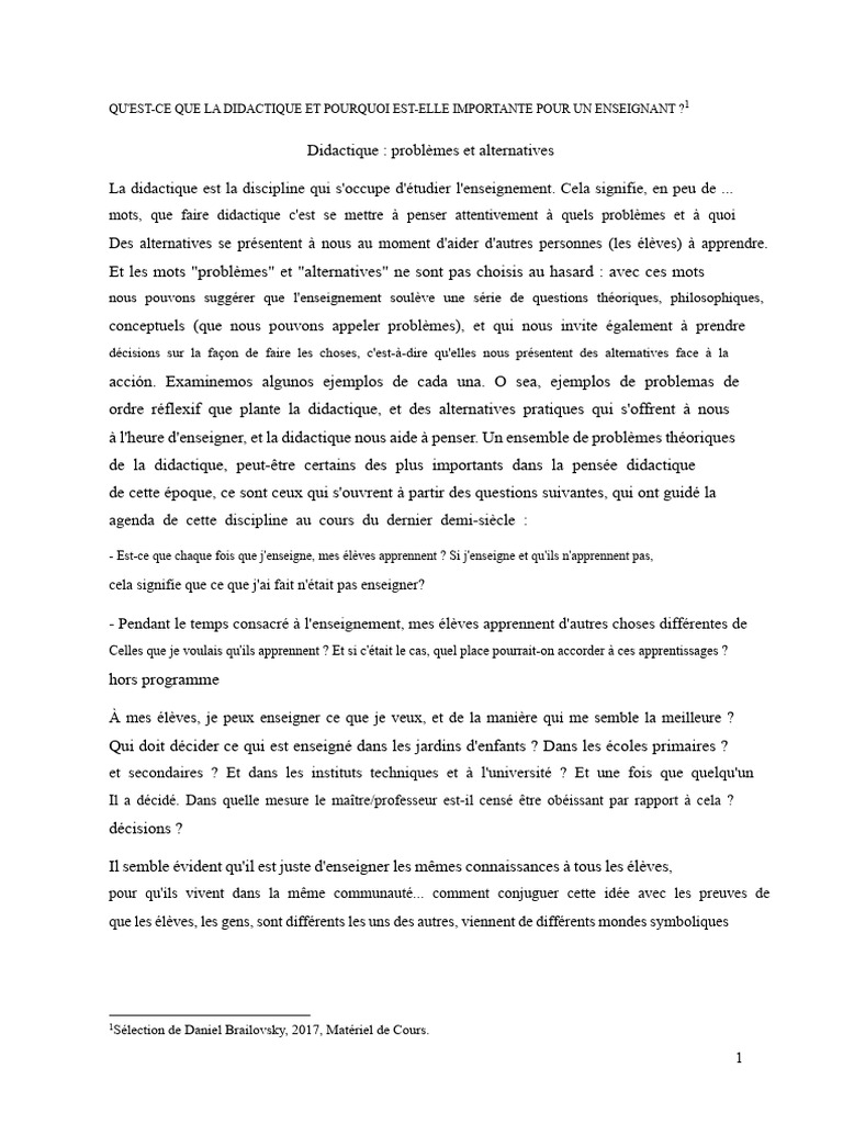 Importance de la didactique pour enseigner | PDF | Apprentissage ...